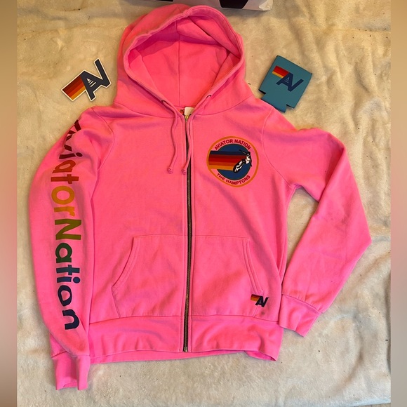 Aviator Nation | Tops | Nwt Aviator Nation Zip Hoodie Neon Pink ...
